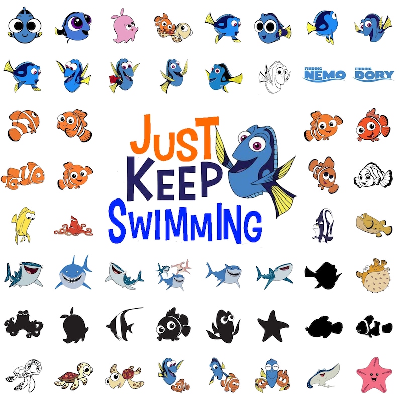 Just Keep Swimming Svg, Finding Nemo Png Bundle, Cute Ocean Characters ...