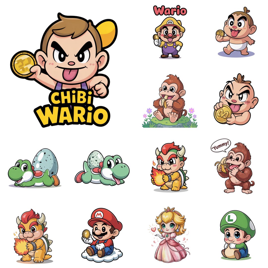 Chibi Mario Png Bundle, Cute Baby Luigi Peach Yoshi Clipart Set, Gamer ...