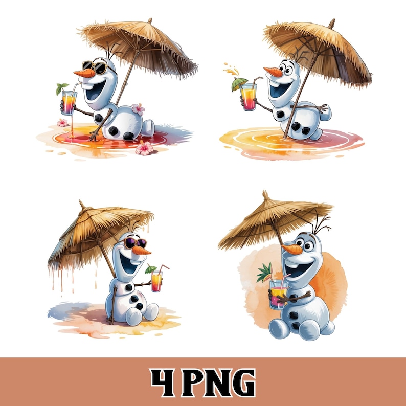 Funny Olaf Summer Png Bundle, Tropical Drink Snowman Clipart, Beach ...