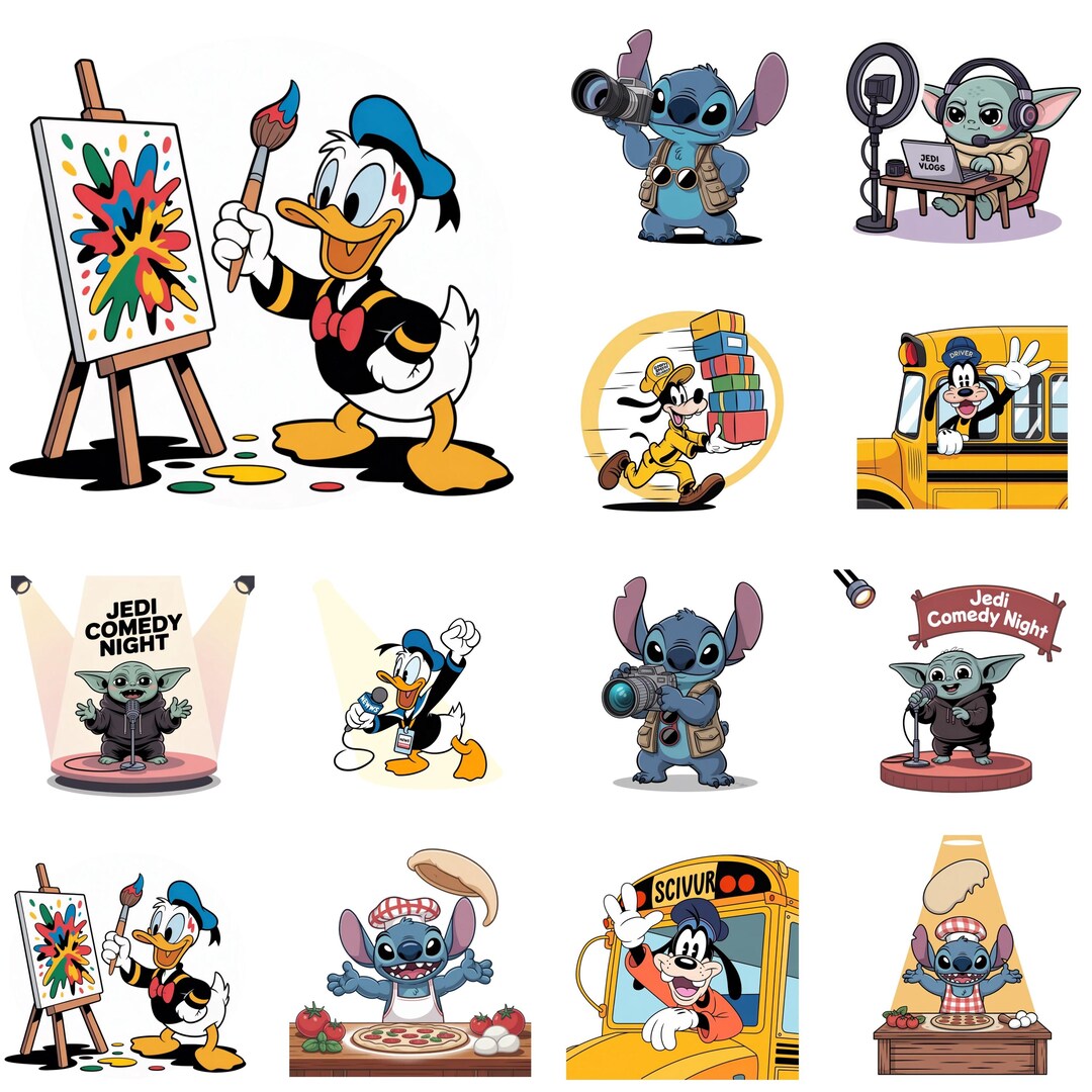 Funny Career Png Bundle, Stitch Chef, Donald Comedian, Goofy Driver ...