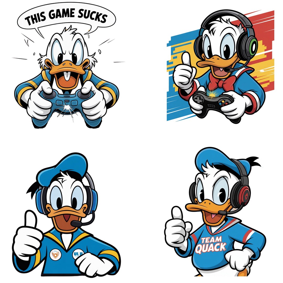Donald Gamer Png Bundle, Funny Duck Playing Video Games With Headset ...