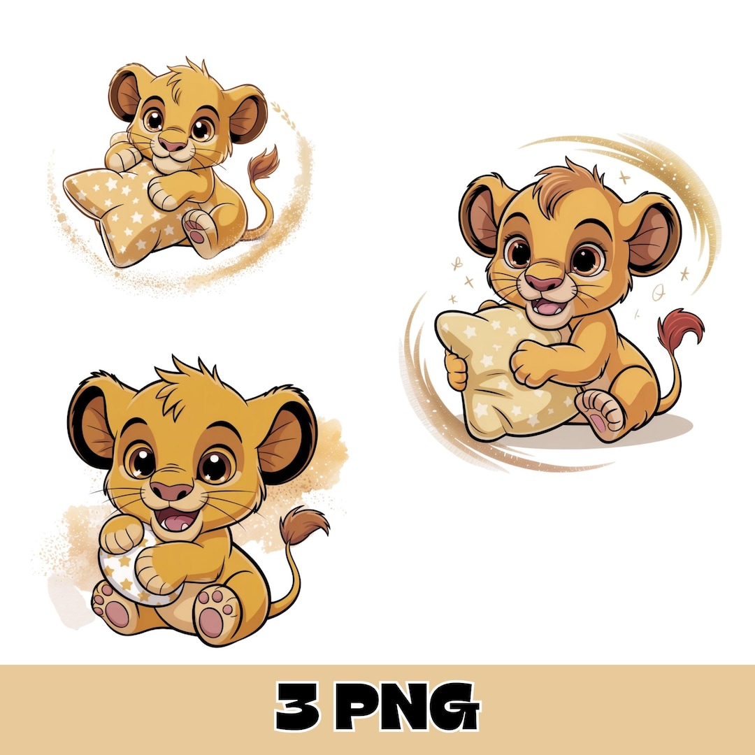 Baby Simba Png Bundle – Cute Lion Cub Holding Star Pillow Clipart ...