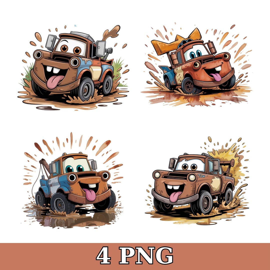 Mater Mud Splash Ride Png Bundle, Funny Off-road Tow Truck Clipart Set ...