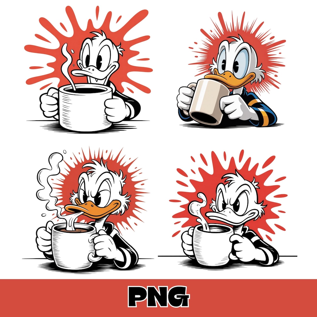 Donald Duck Coffee Mood Png Bundle – Funny Duck Drinking Coffee ...