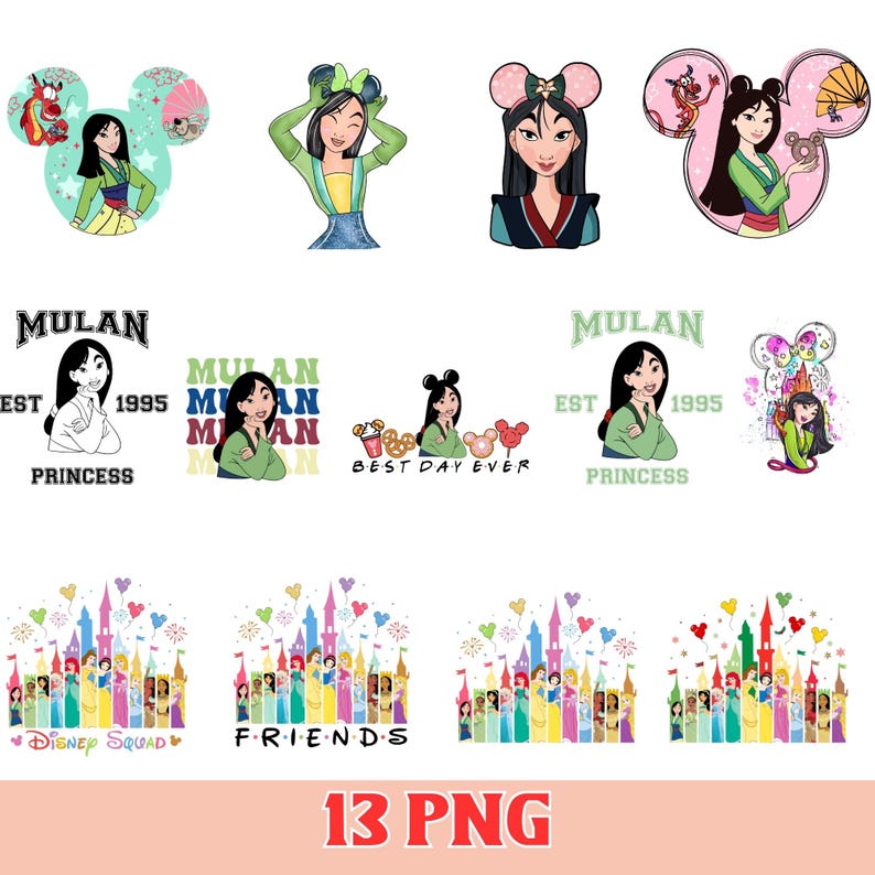 13 Mulan PNG Bundle, Princess Mouse Ear Clipart Set, Magical Castle ...