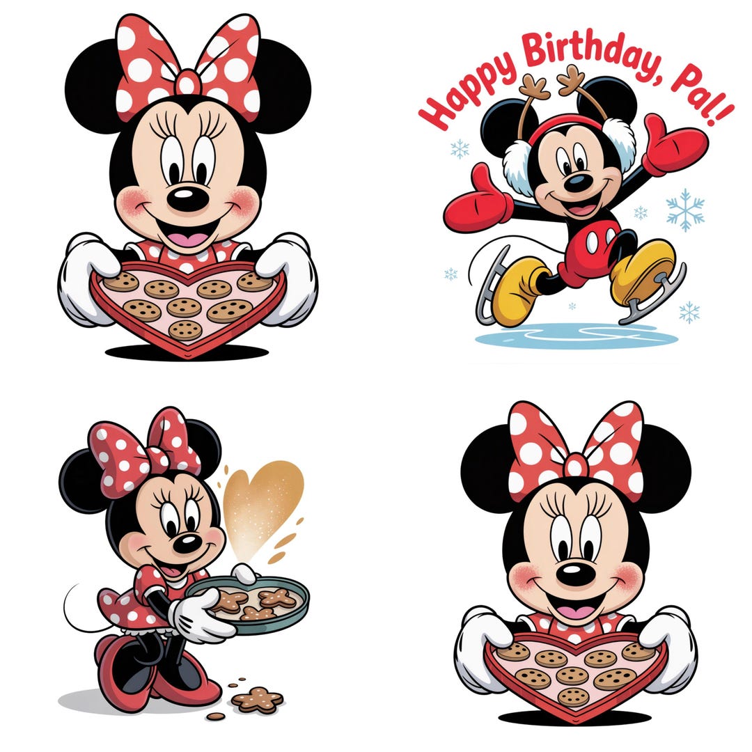 Minnie Cookie Tray Clipart, Mickey Ice Skating PNG, Minnie Baking Art ...