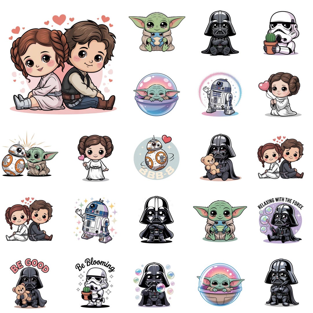 Star Wars Png Bundle, Grogu in Pod, Leia and Han Couple, Darth Vader ...