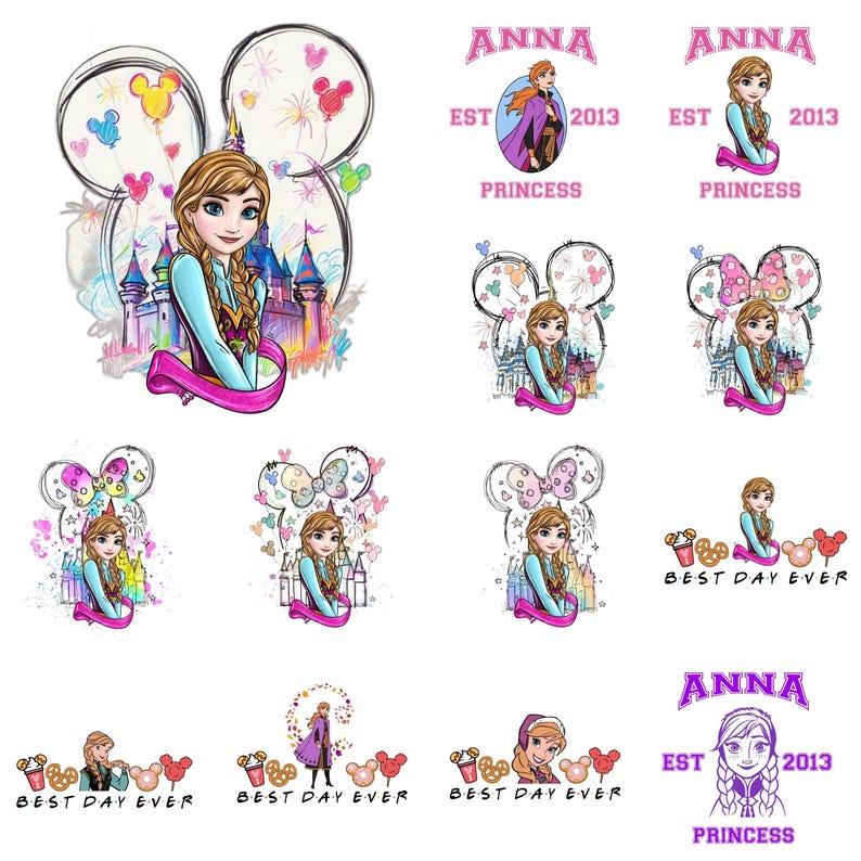 Anna Princess Best Day Ever PNG, Castle and Mouse Ears Clipart for ...