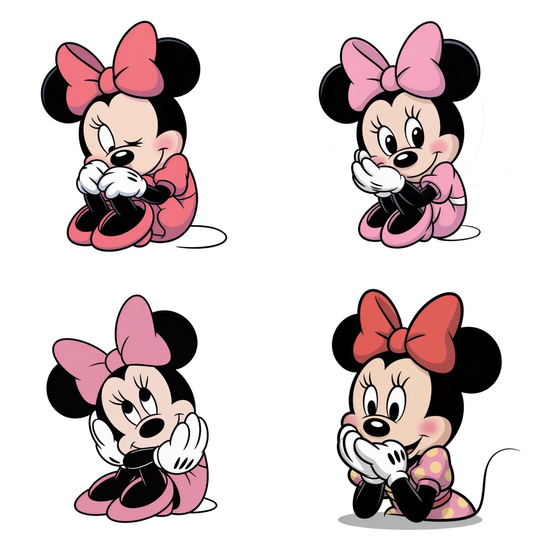 Minnie Sitting Png, Minnie Shy Pose Clipart, Cute Minnie With Bows and ...