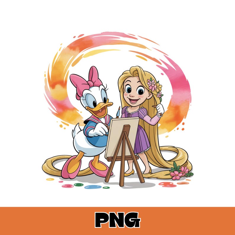 Rapunzel and Daisy Painting Png, Art Class Clipart for Girls, Cute ...