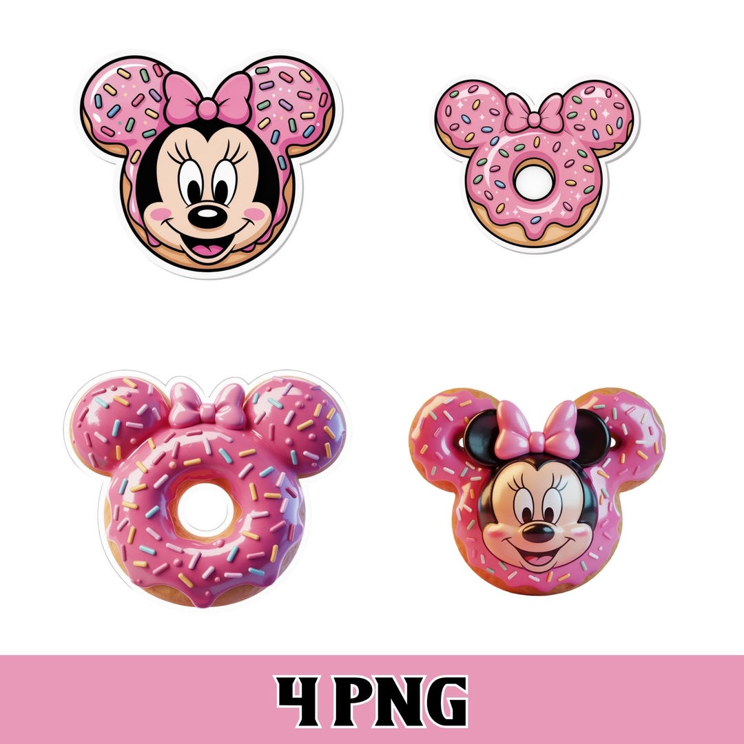 Minnie Donut Png Bundle – Pink Sprinkle Minnie Face Donuts Clipart ...