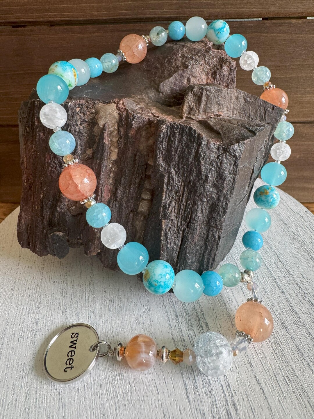 Prayer Beads in Shades of Blue and Peach With Assorted Beads and "sweet ...