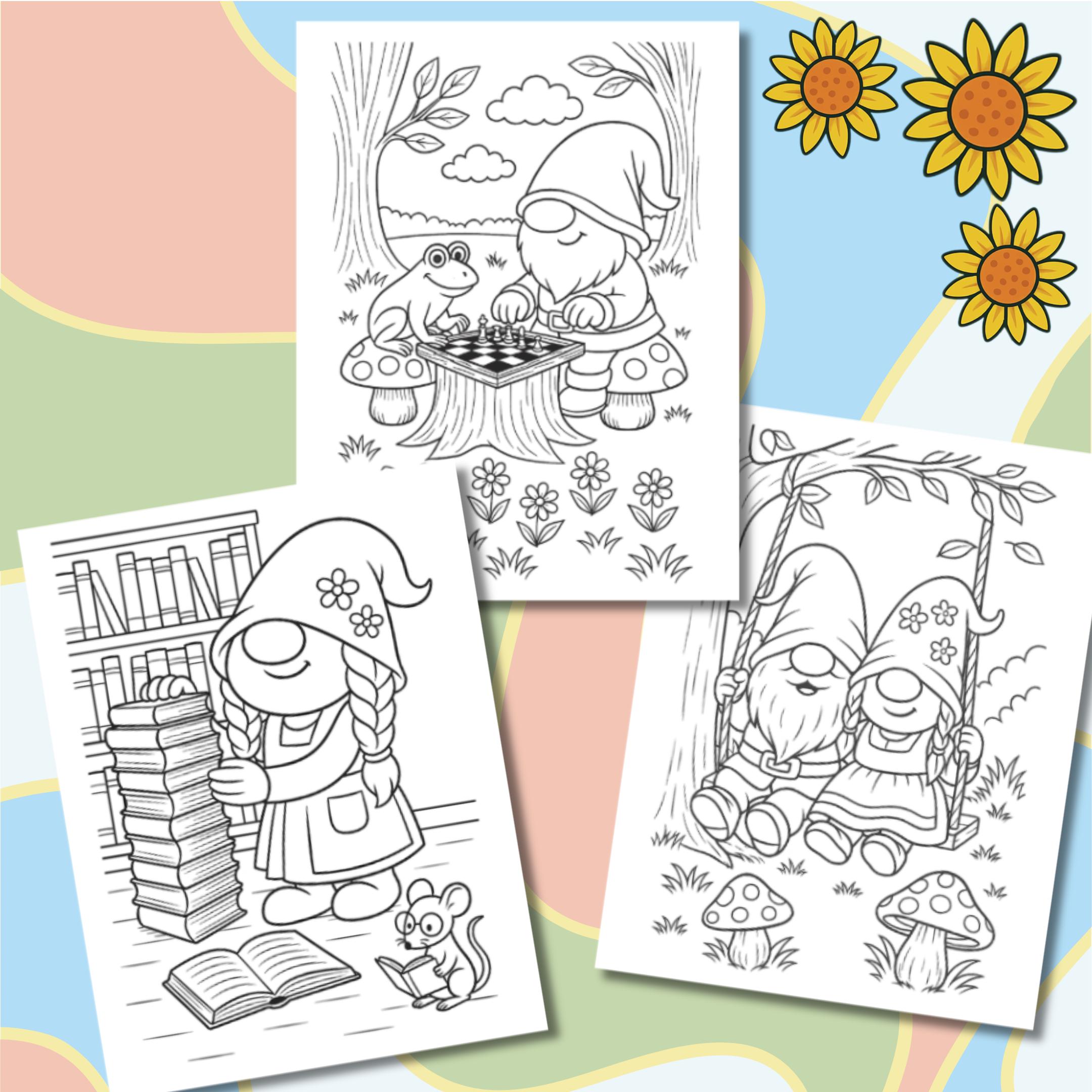 Cozy Gnome Coloring Pages Printable Digital Download - Etsy