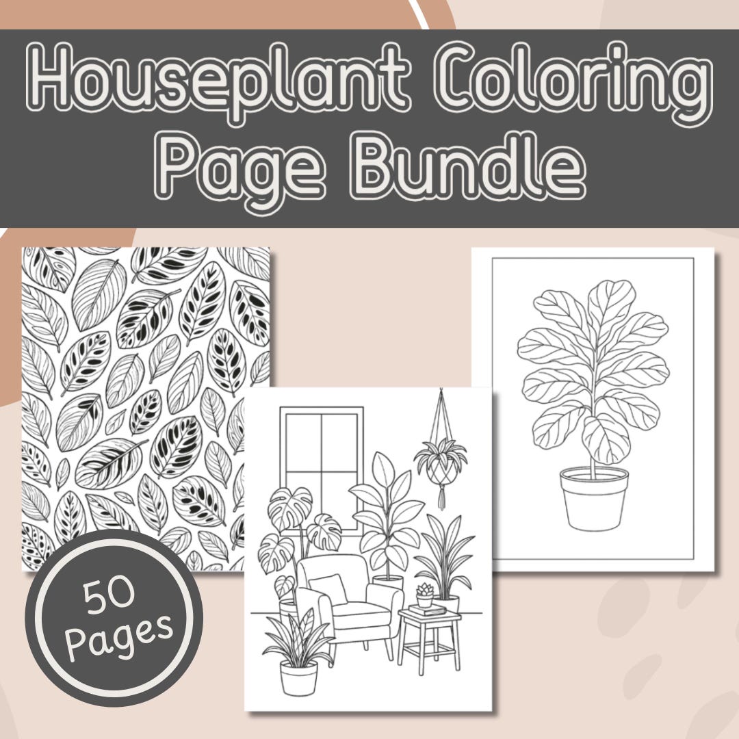 Houseplant Coloring Page Bundle Printable Digital Download - Etsy