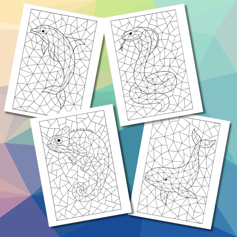 Geometric Reptiles & Sea Creatures Mosaic Coloring Pages Printable ...