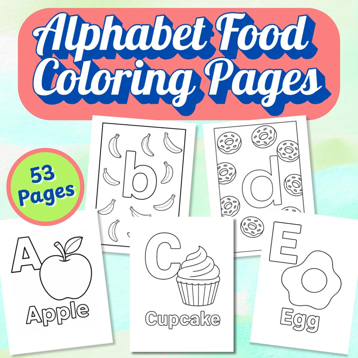 ABC Alphabet Food Coloring Pages Printable Digital Download - Etsy