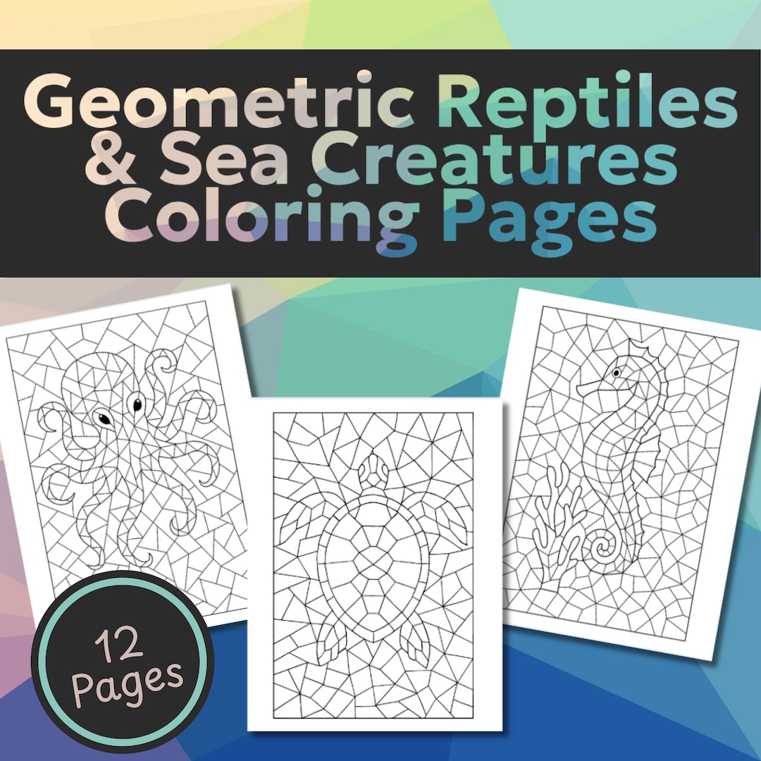 Geometric Reptiles & Sea Creatures Mosaic Coloring Pages Printable ...