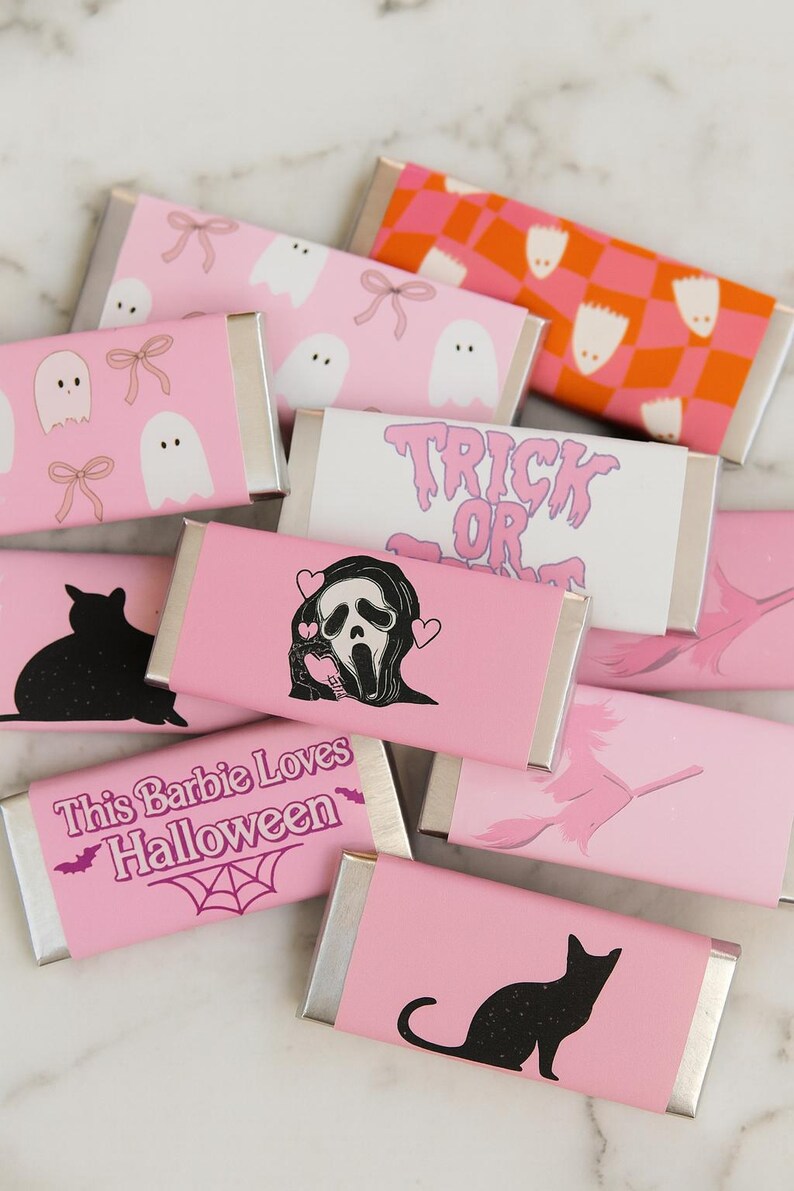 Personalized Pink Halloween Chocolate Bar Wrappers: Girly Trick or ...
