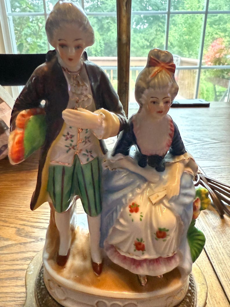 Lefton Porcelain Bisque Figural Table Lamp. Man & Woman Classic French ...