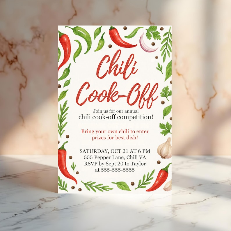 Chili Cook-off Invitation | Editable 5x7 Canva Template | Fall Potluck ...