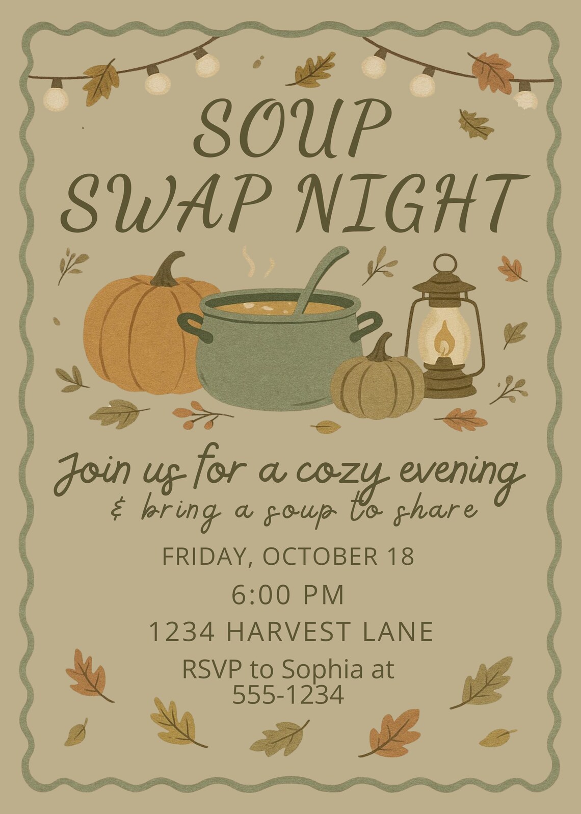 Soup Swap Invitation: Rustic Autumn Harvest Party Invite (5x7 Printable ...