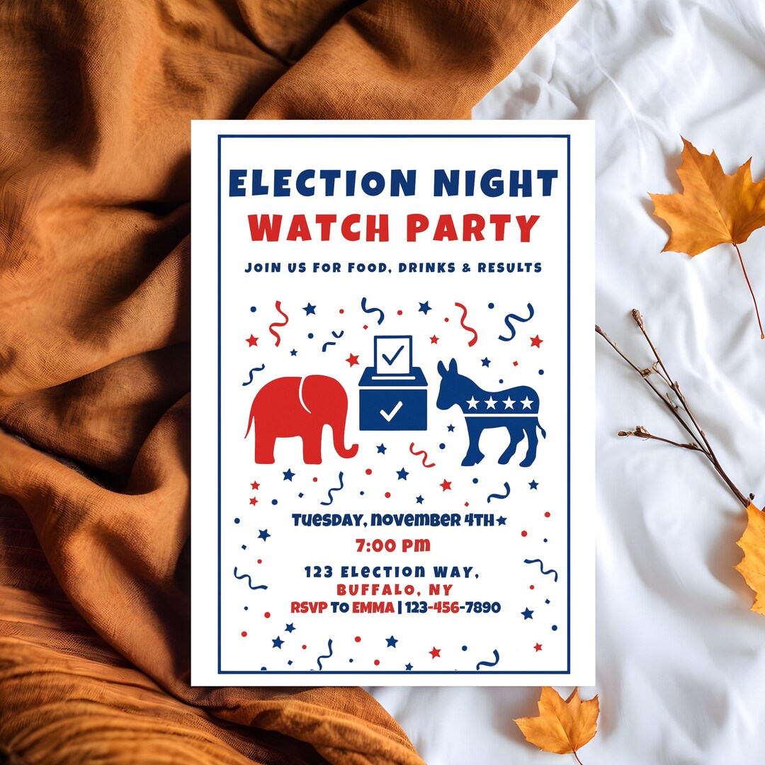 Election Night Watch Party Invitation | Patriotic Red White Blue ...