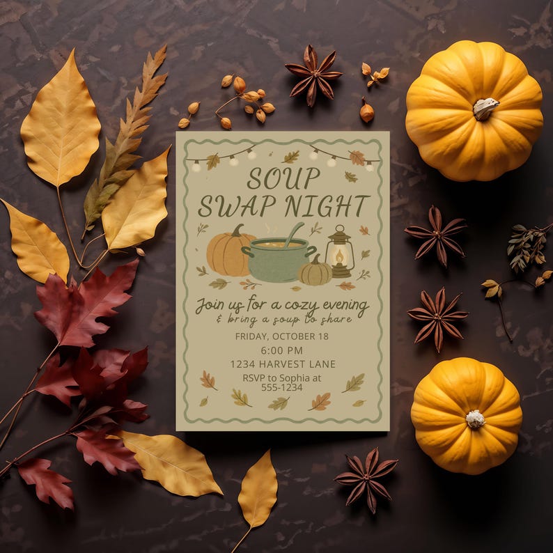 Soup Swap Invitation: Rustic Autumn Harvest Party Invite (5x7 Printable ...