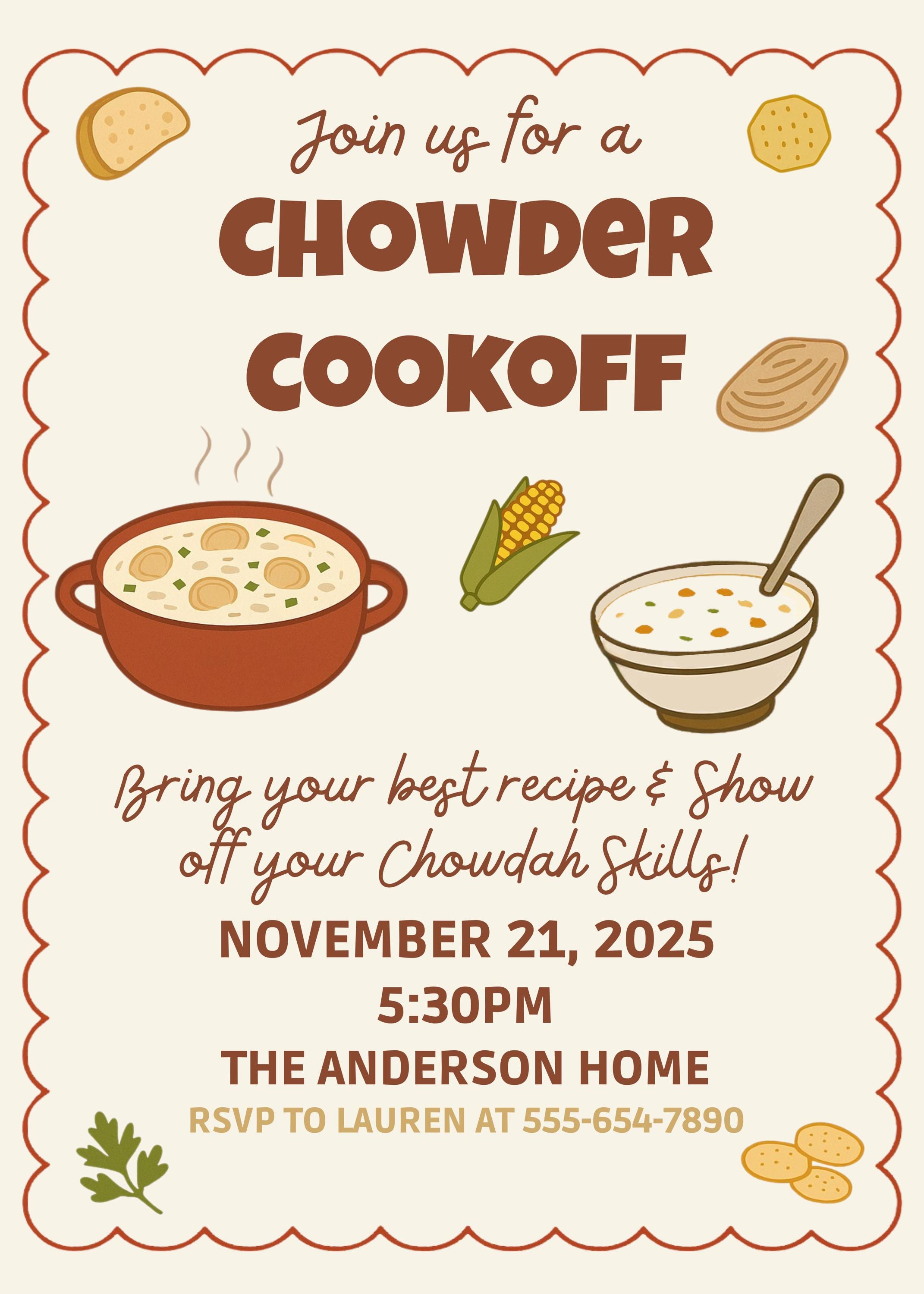 Chowder Cook-off Invitation | Editable 5x7 Canva Template | Fall ...