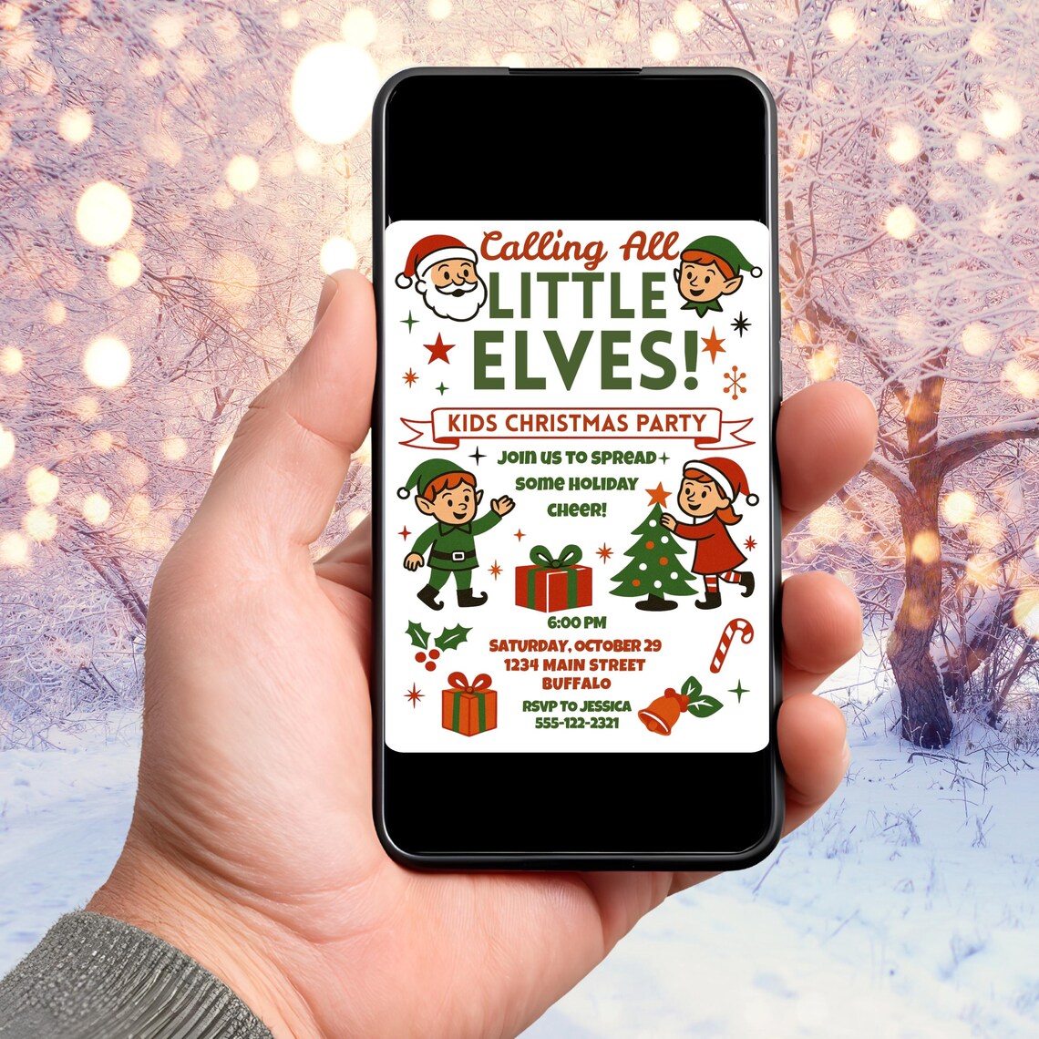 Calling All Little Elves Kidsmas Party Invitation | Retro Christmas ...