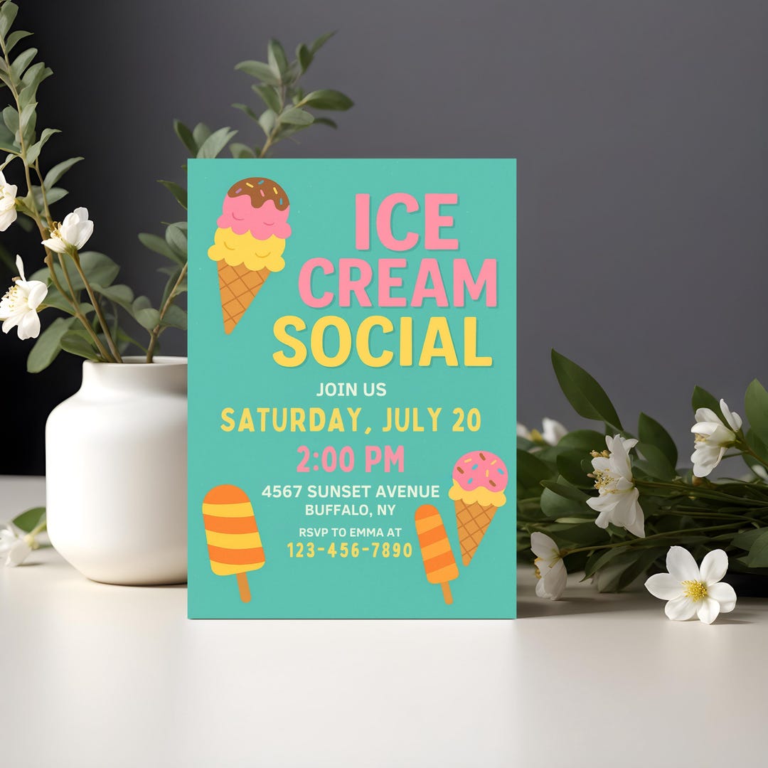 Ice Cream Social Invitation Editable | Summer Party Invite Printable ...