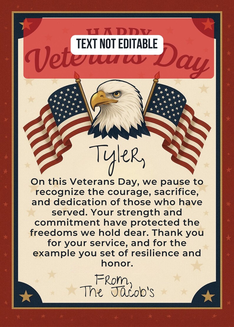 Patriotic Veterans Day Thank You Card | Printable 5x7 Digital Download ...