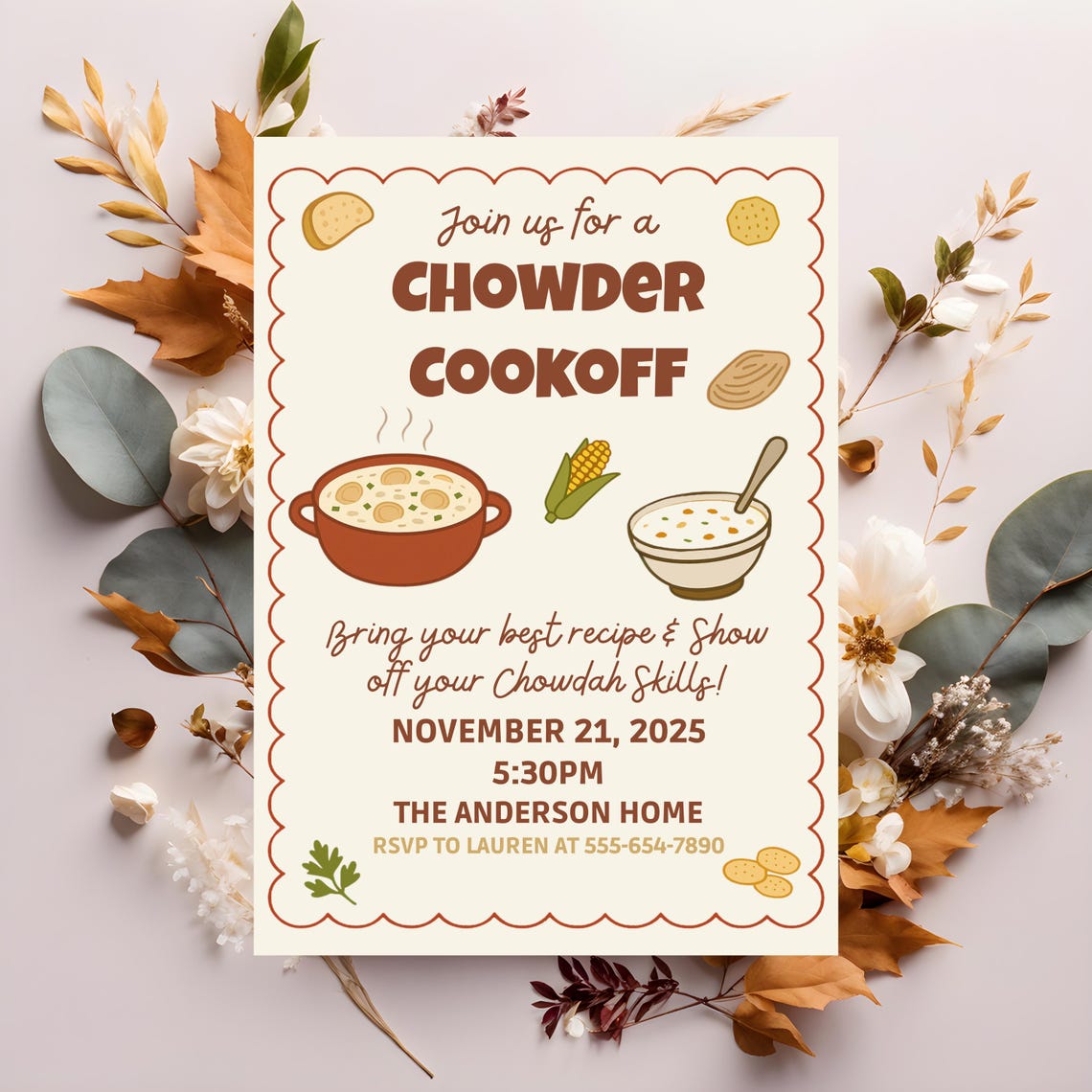 Chowder Cook-off Invitation | Editable 5x7 Canva Template | Fall ...