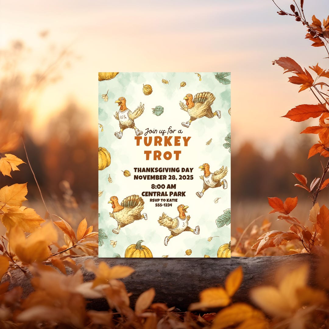 Turkey Trot Invitation, Thanksgiving Day Run Invite, Fall Fun Run ...