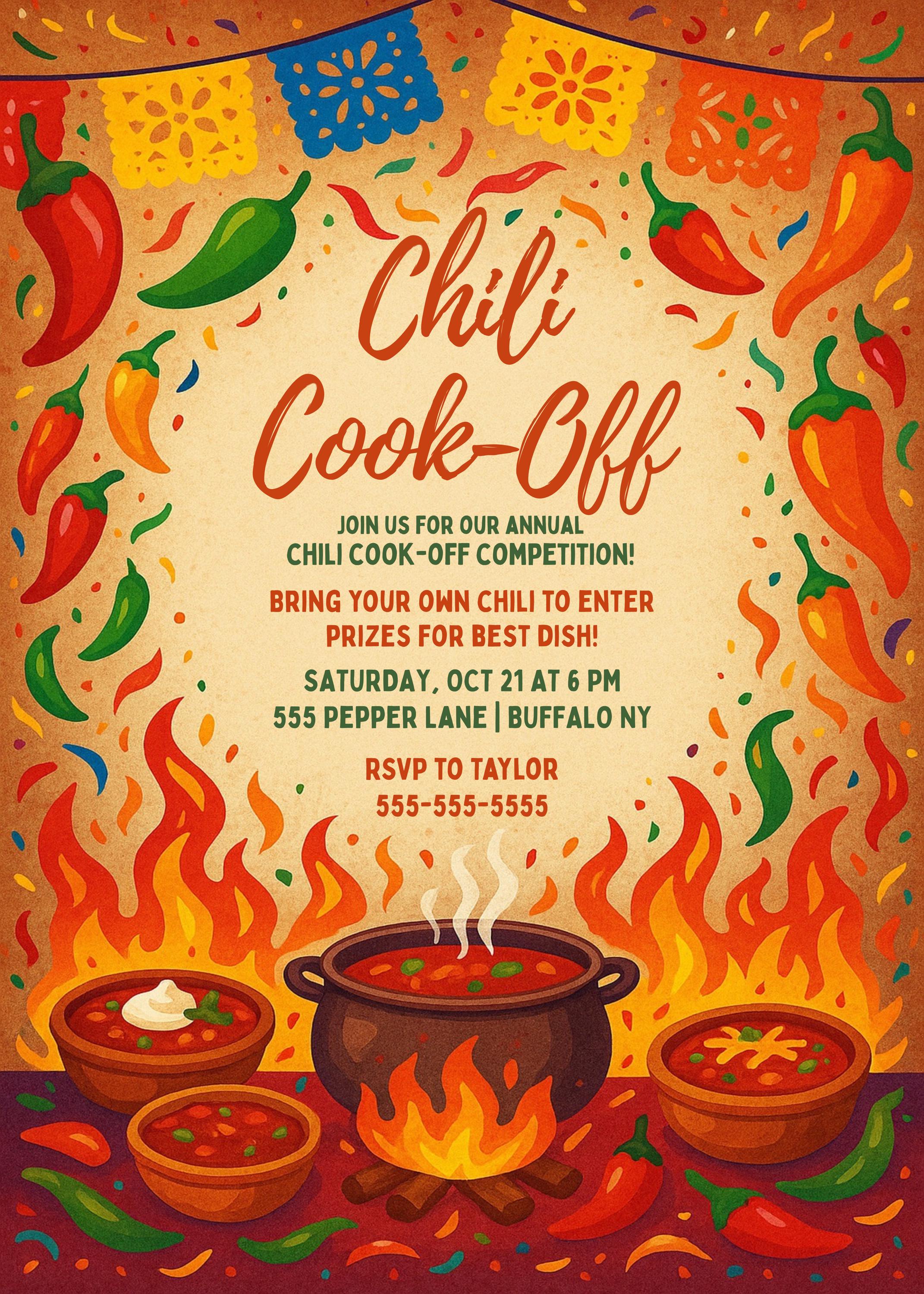 Chili Cook-off Invitation | Editable 5x7 Canva Template | Fall Potluck ...