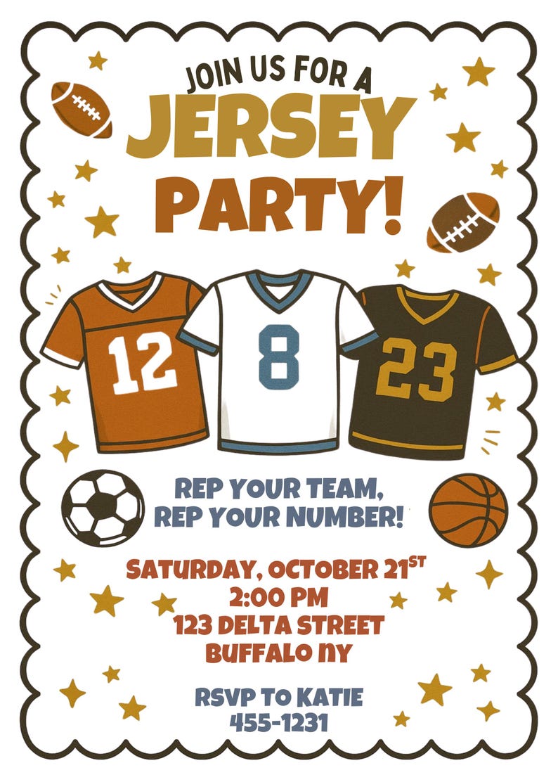Jersey Party Invitation | Sports Team Spirit Invite | Printable Jersey ...