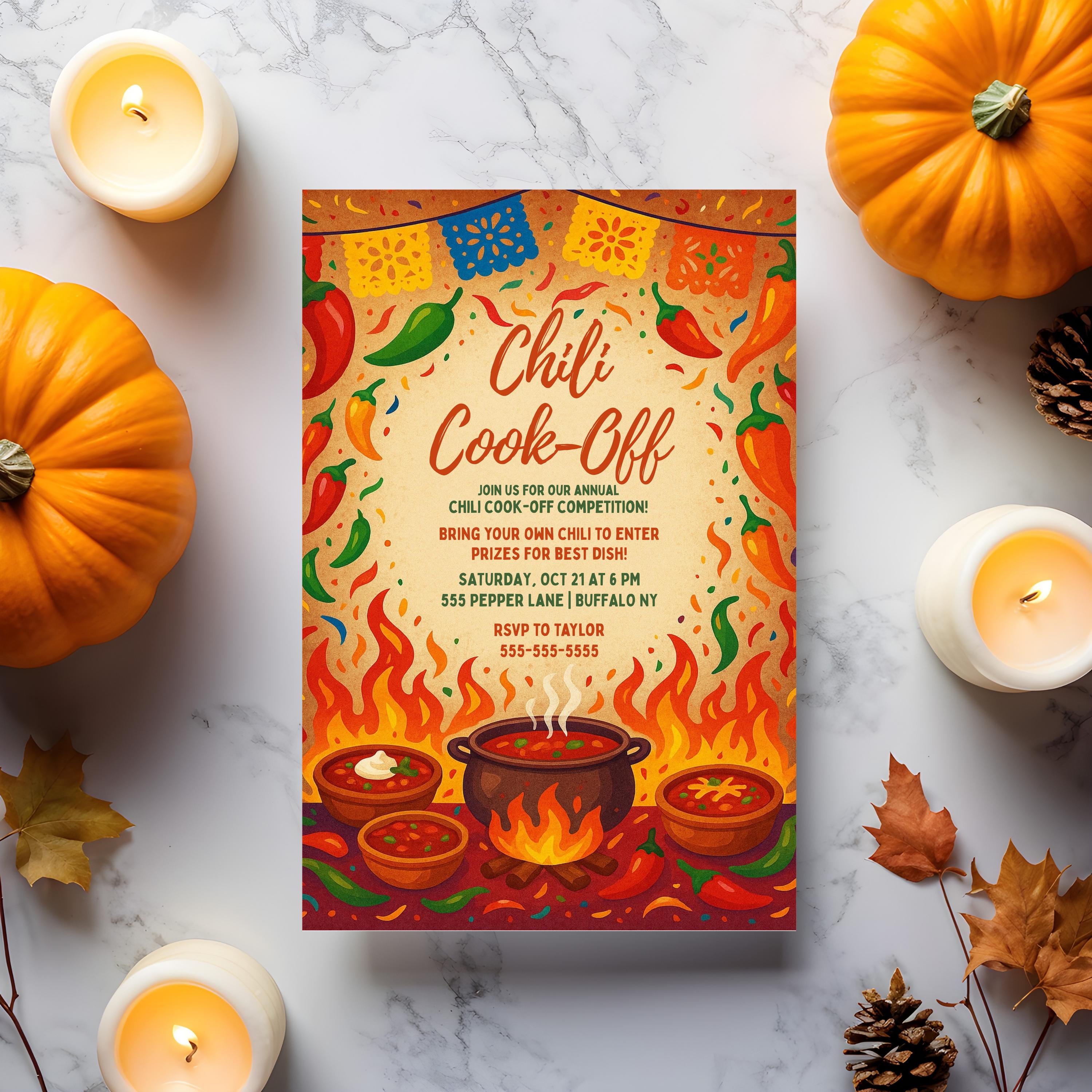 Chili Cook-off Invitation | Editable 5x7 Canva Template | Fall Potluck ...