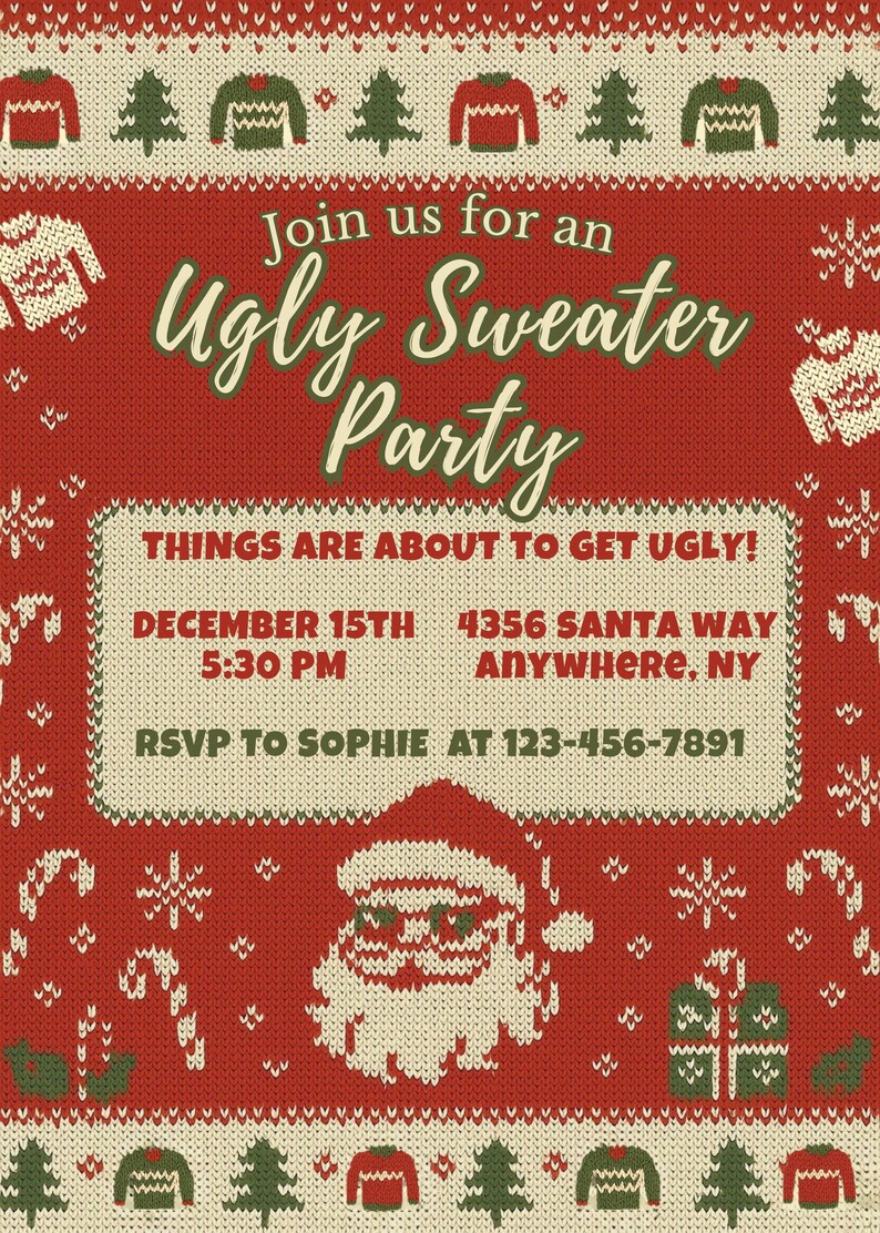Ugly Sweater Christmas Party Invitation | Retro Office Party ...