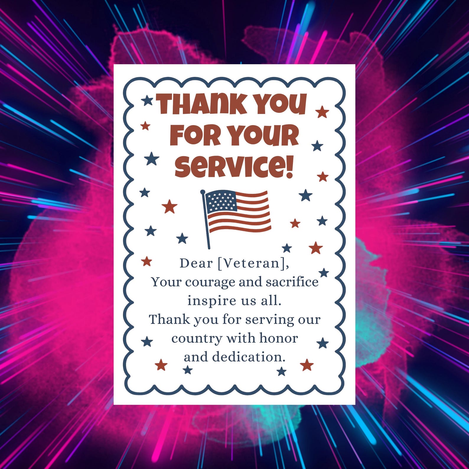 Patriotic Veterans Day Thank You Card | Printable 5x7 Digital Download ...