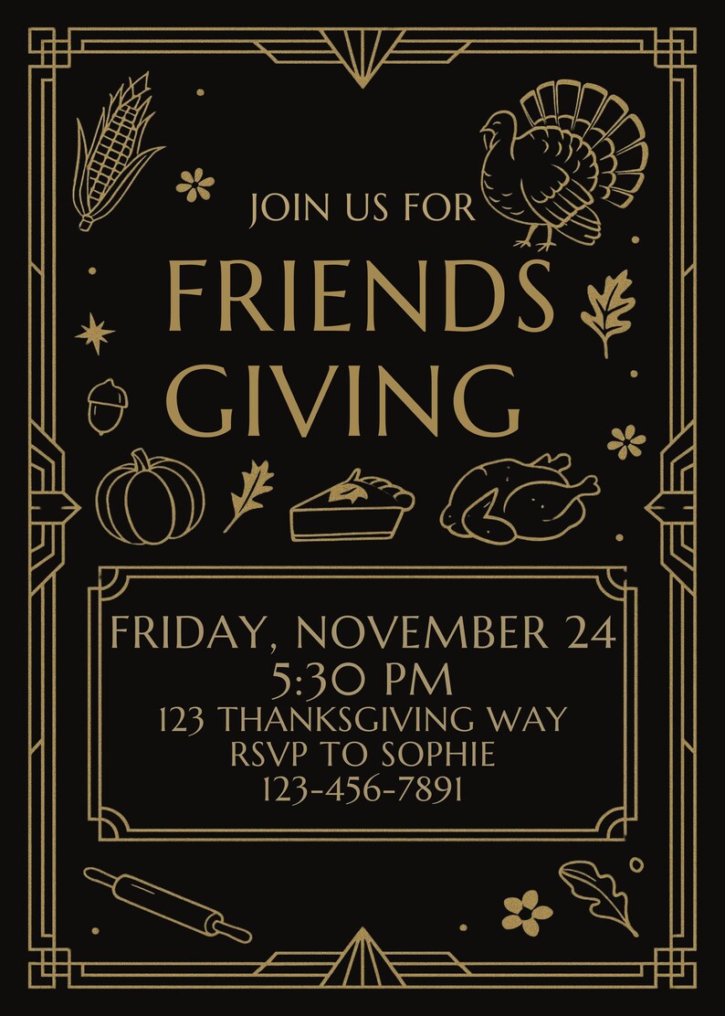 1920s Art Deco Friendsgiving Invitation | Vintage Gatsby Thanksgiving ...