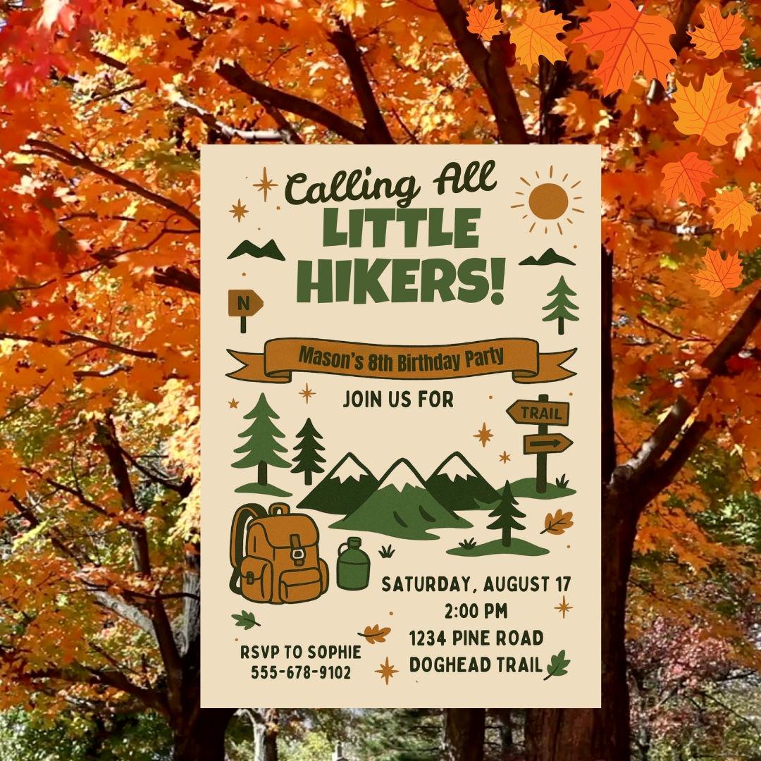 Little Hiker Birthday Invitation | Camping Party Invite | Retro Outdoor ...
