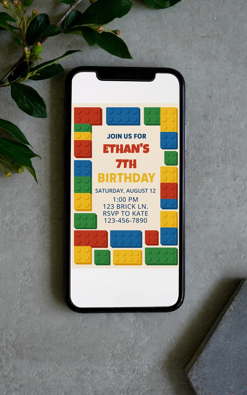 Editable Building Brick Birthday Invitation | Digital Party Invite ...