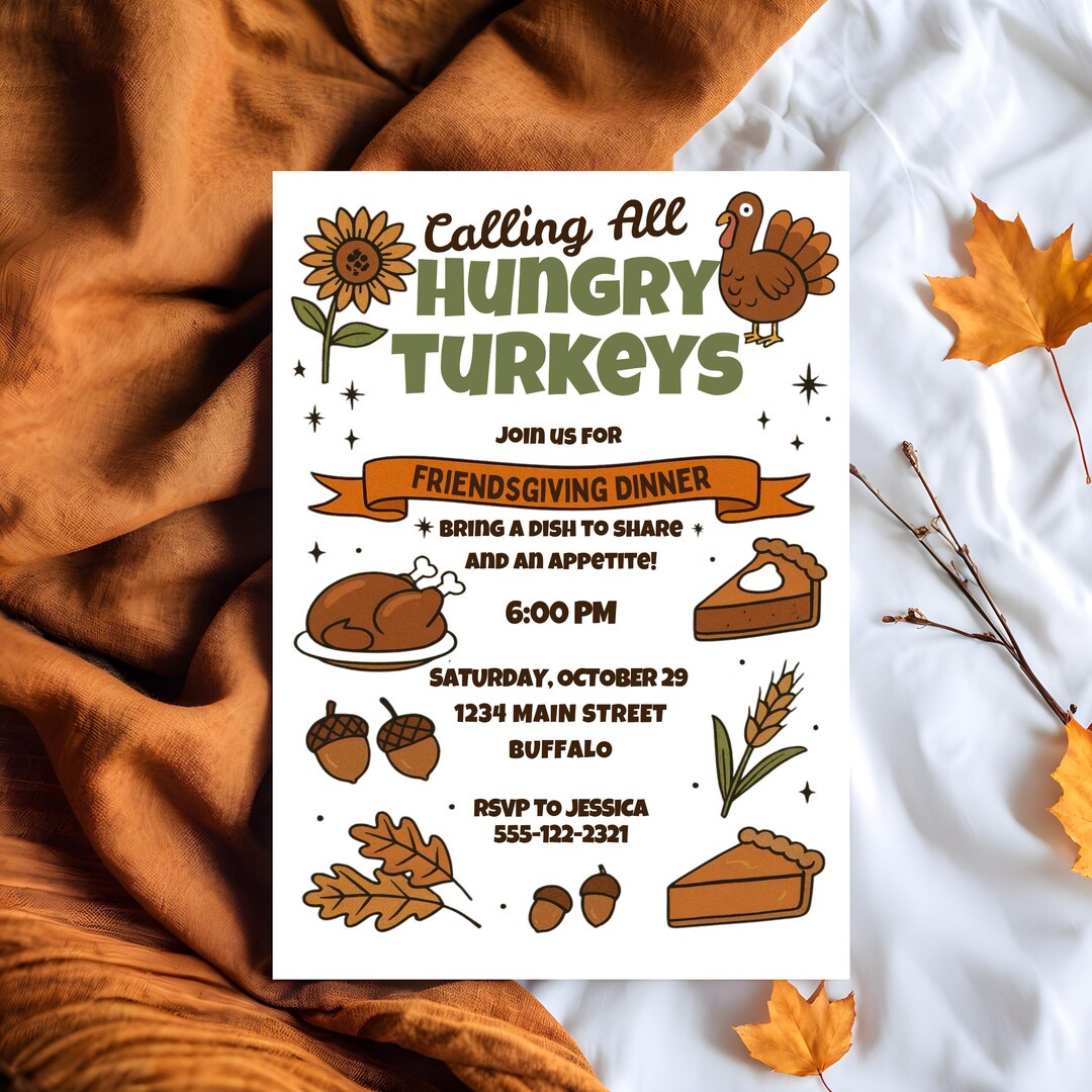 Vintage Friendsgiving Turkey Invitation | Calling All Hungry Turkeys ...