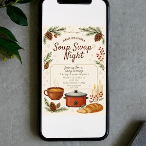Winter Soup Swap Invitation | Cozy Rustic Soup Night Party Invite ...
