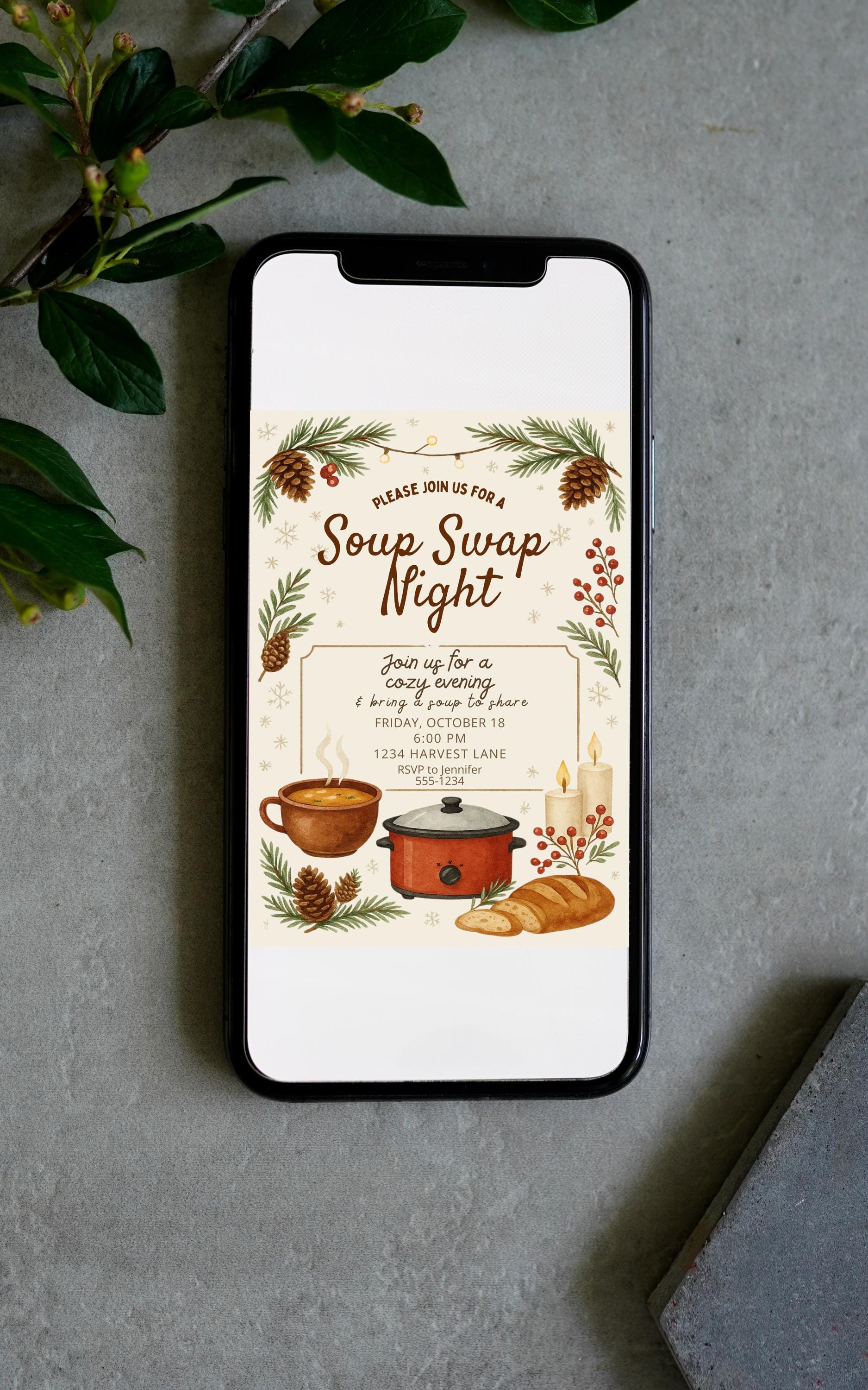 Winter Soup Swap Invitation | Cozy Rustic Soup Night Party Invite ...