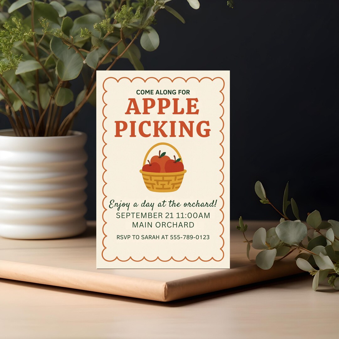 Apple Picking Invitation | Fall Harvest Party Invite | Editable Canva ...