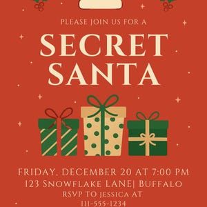 Secret Santa Party Invitation Template | Holiday Christmas Invite ...