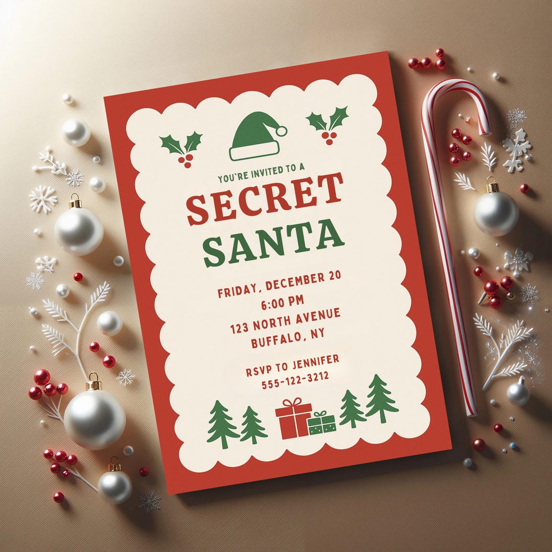 Secret Santa Party Invitation Template | Holiday Christmas Invite ...