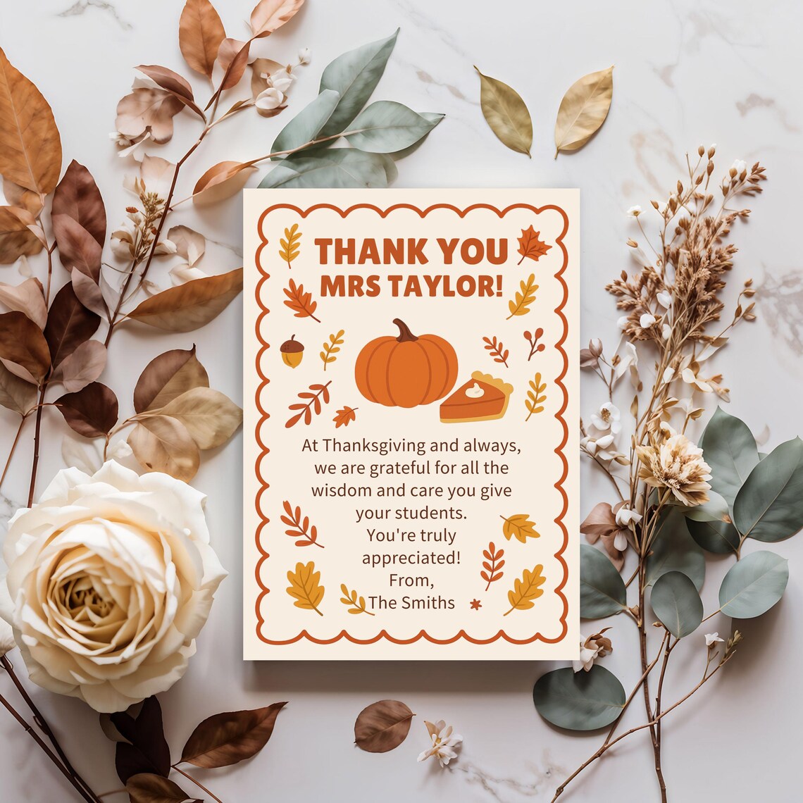 Thanksgiving Teacher Thank You Card | Printable Fall Teacher ...
