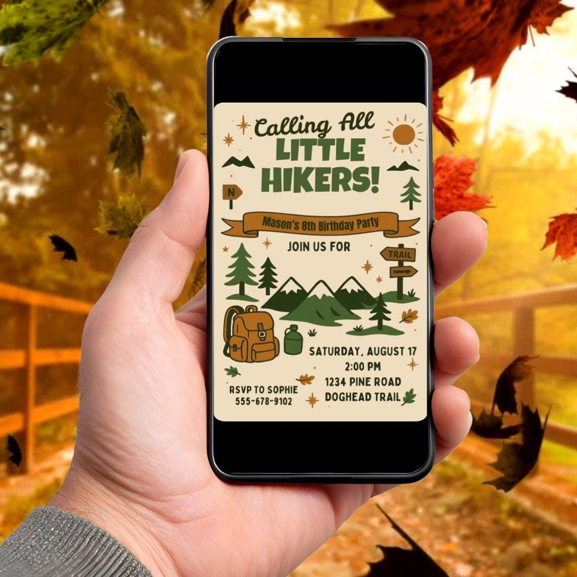 Little Hiker Birthday Invitation | Camping Party Invite | Retro Outdoor ...
