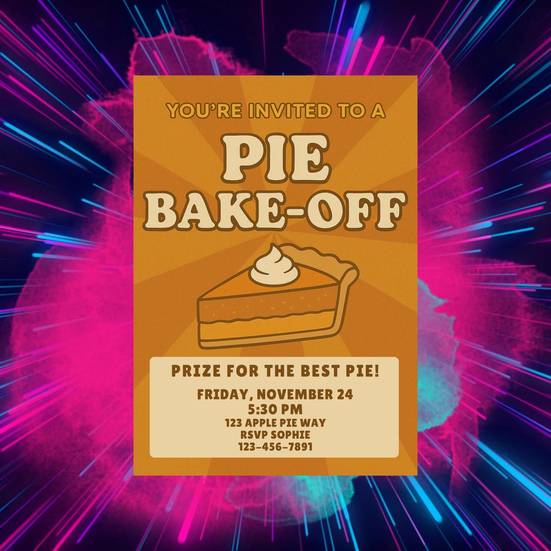 1970s Retro Pie Bake off Invitation | Vintage Friendsgiving Dessert ...